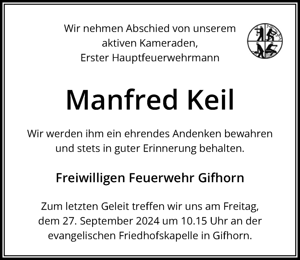 Traueranzeigen von Manfred Keil | trauer-anzeigen.de
