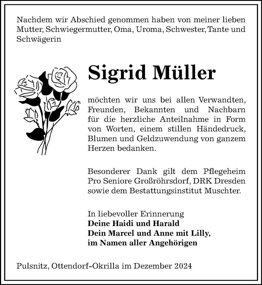 Traueranzeigen von Sigrid Müller | trauer-anzeigen.de