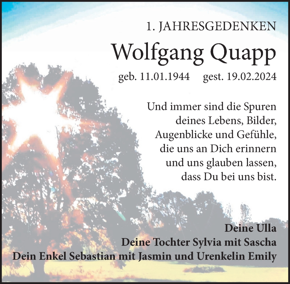 Traueranzeigen von Wolfgang Quapp | trauer-anzeigen.de