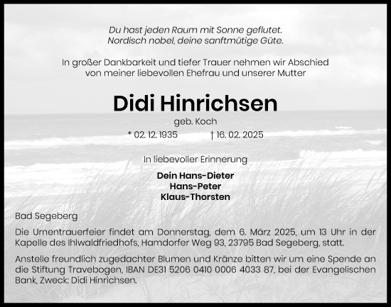 Traueranzeigen von Didi Hinrichsen | trauer-anzeigen.de