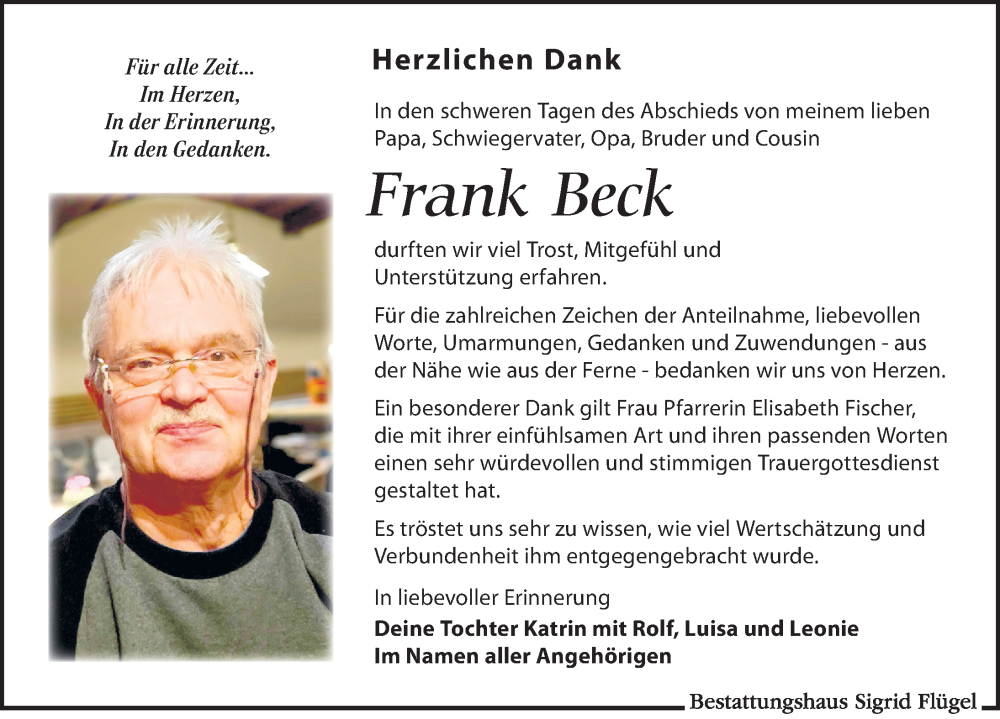 Traueranzeigen von Frank Beck | trauer-anzeigen.de