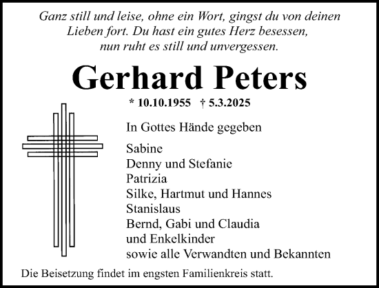 Traueranzeigen von Gerhard Peters | trauer-anzeigen.de