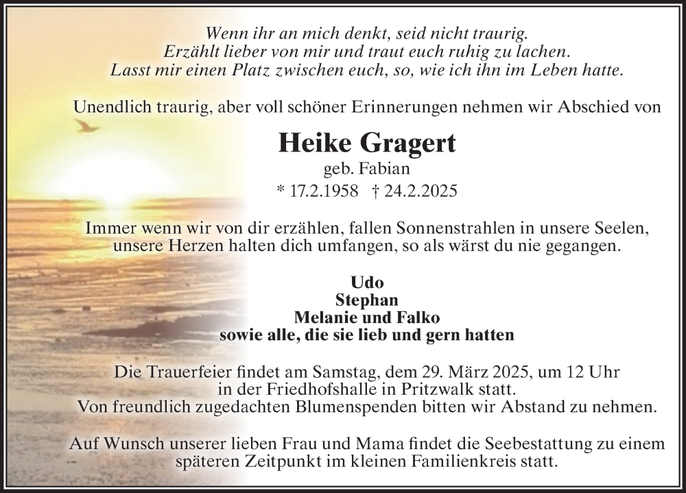 Traueranzeigen von Heike Gragert | trauer-anzeigen.de