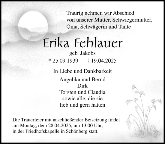 Traueranzeigen von Erika Fehlauer | trauer-anzeigen.de