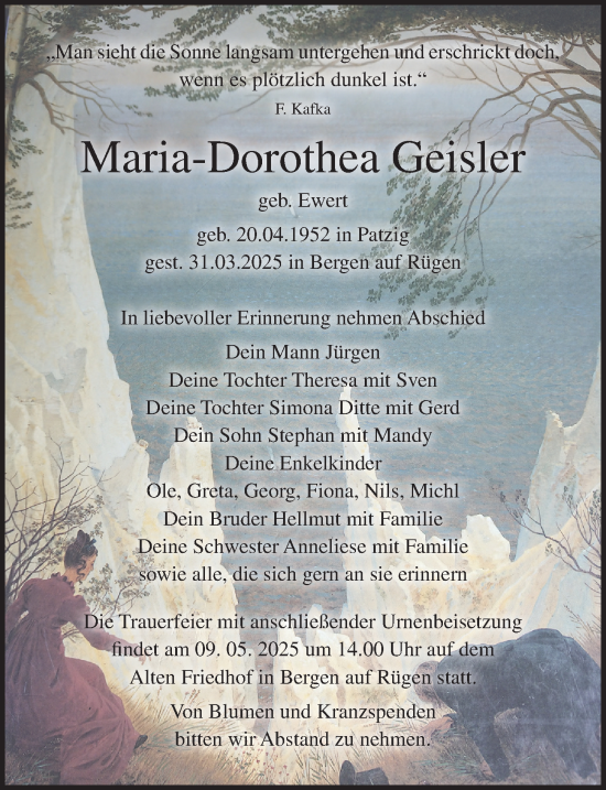 Traueranzeigen von Maria-Dorothea Geisler | trauer-anzeigen.de