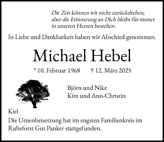 Traueranzeigen von Michael Hebel | trauer-anzeigen.de
