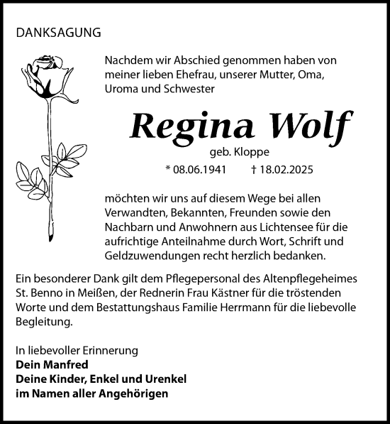 Traueranzeigen von Regina Wolf | trauer-anzeigen.de