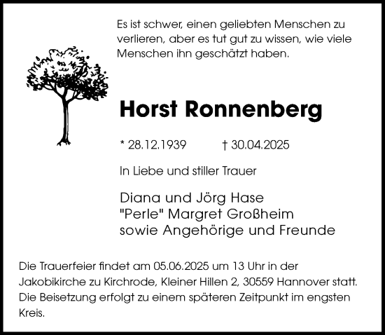 Traueranzeigen von Horst Ronnenberg | trauer-anzeigen.de
