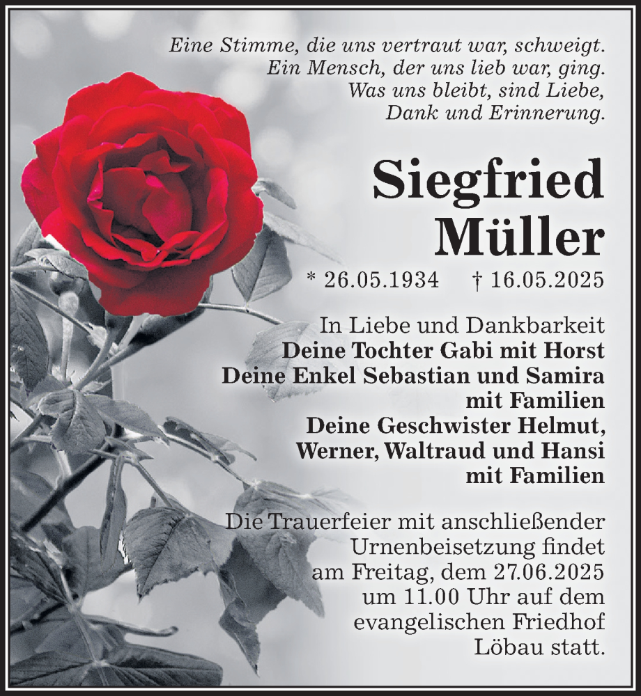 Traueranzeigen von Siegfried Müller | trauer-anzeigen.de