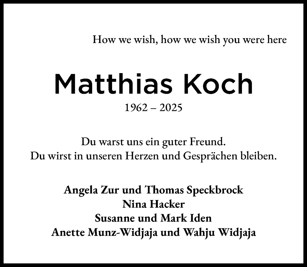 Traueranzeigen von Matthias Koch | trauer-anzeigen.de