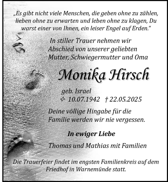 Traueranzeigen von Monika Hirsch | trauer-anzeigen.de
