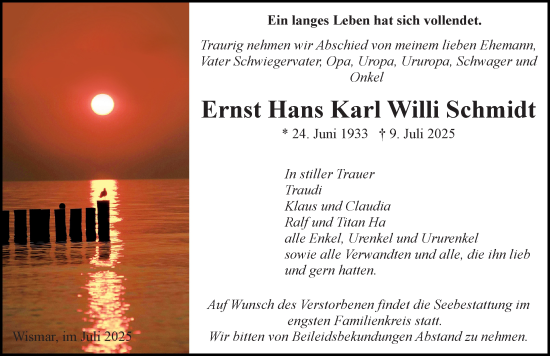 Traueranzeigen von Ernst Schmidt | trauer-anzeigen.de