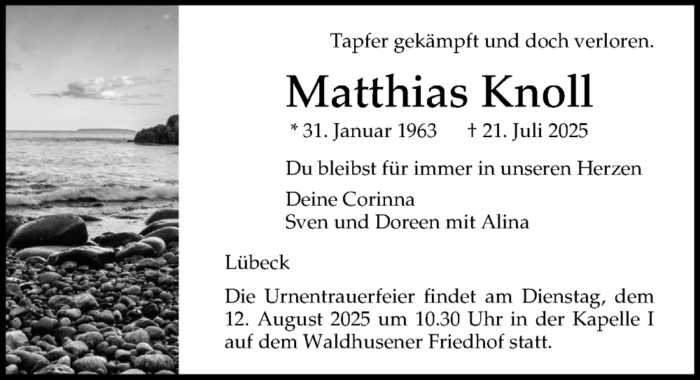 Traueranzeigen von Matthias Knoll | trauer-anzeigen.de