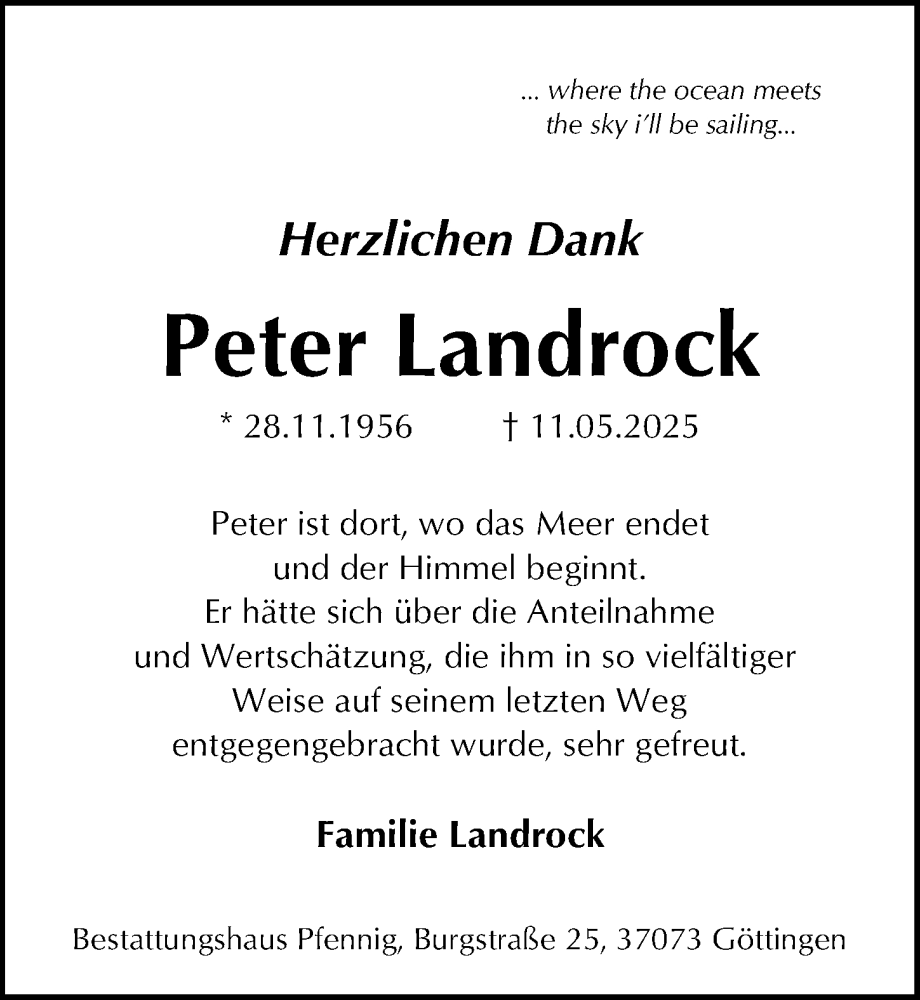 Traueranzeigen von Peter Landrock | trauer-anzeigen.de
