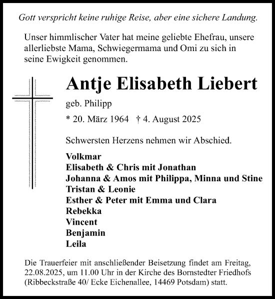 Traueranzeigen von Antje Elisabeth Liebert | trauer-anzeigen.de