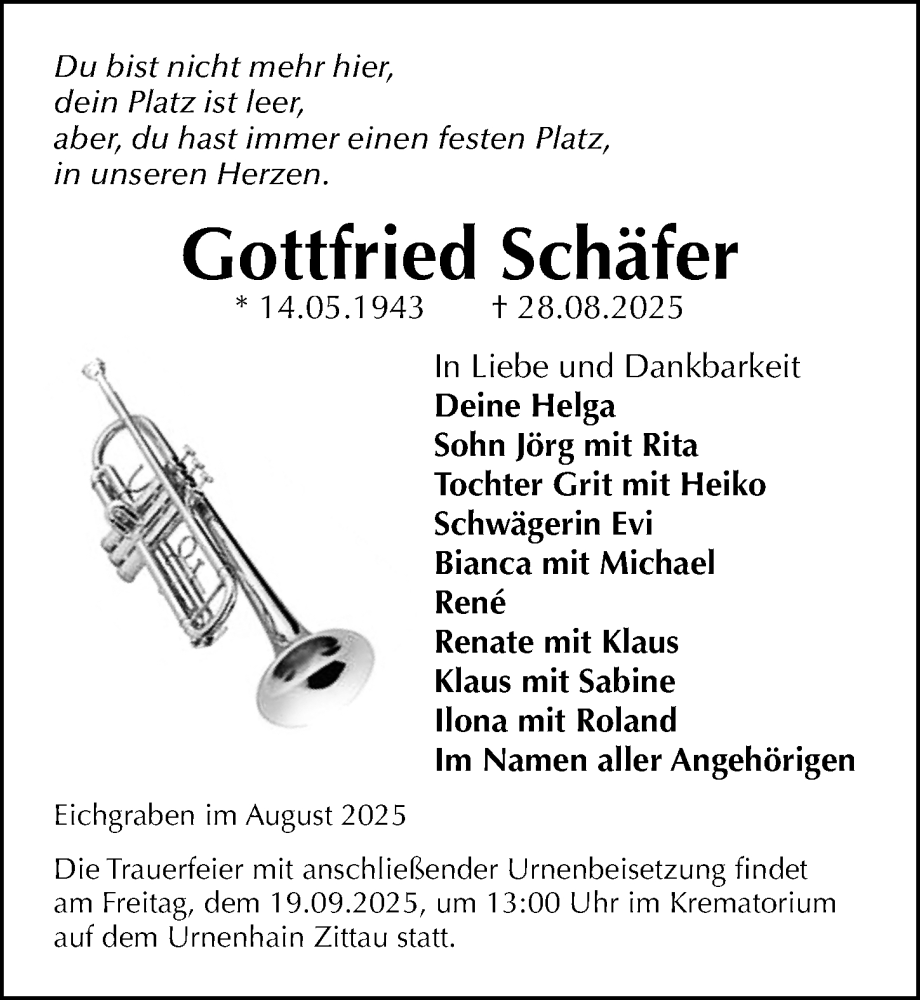 Traueranzeigen von Gottfried Schäfer | trauer-anzeigen.de