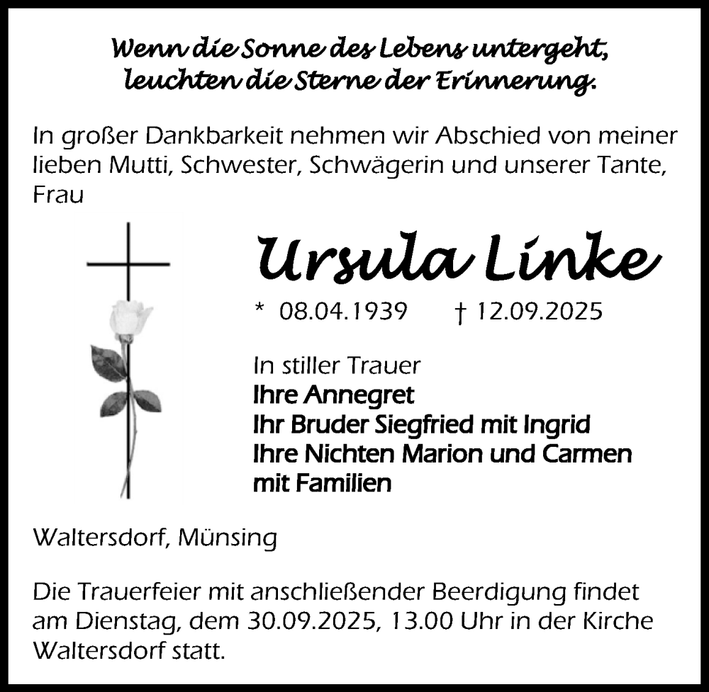 Traueranzeigen von Ursula Linke | trauer-anzeigen.de